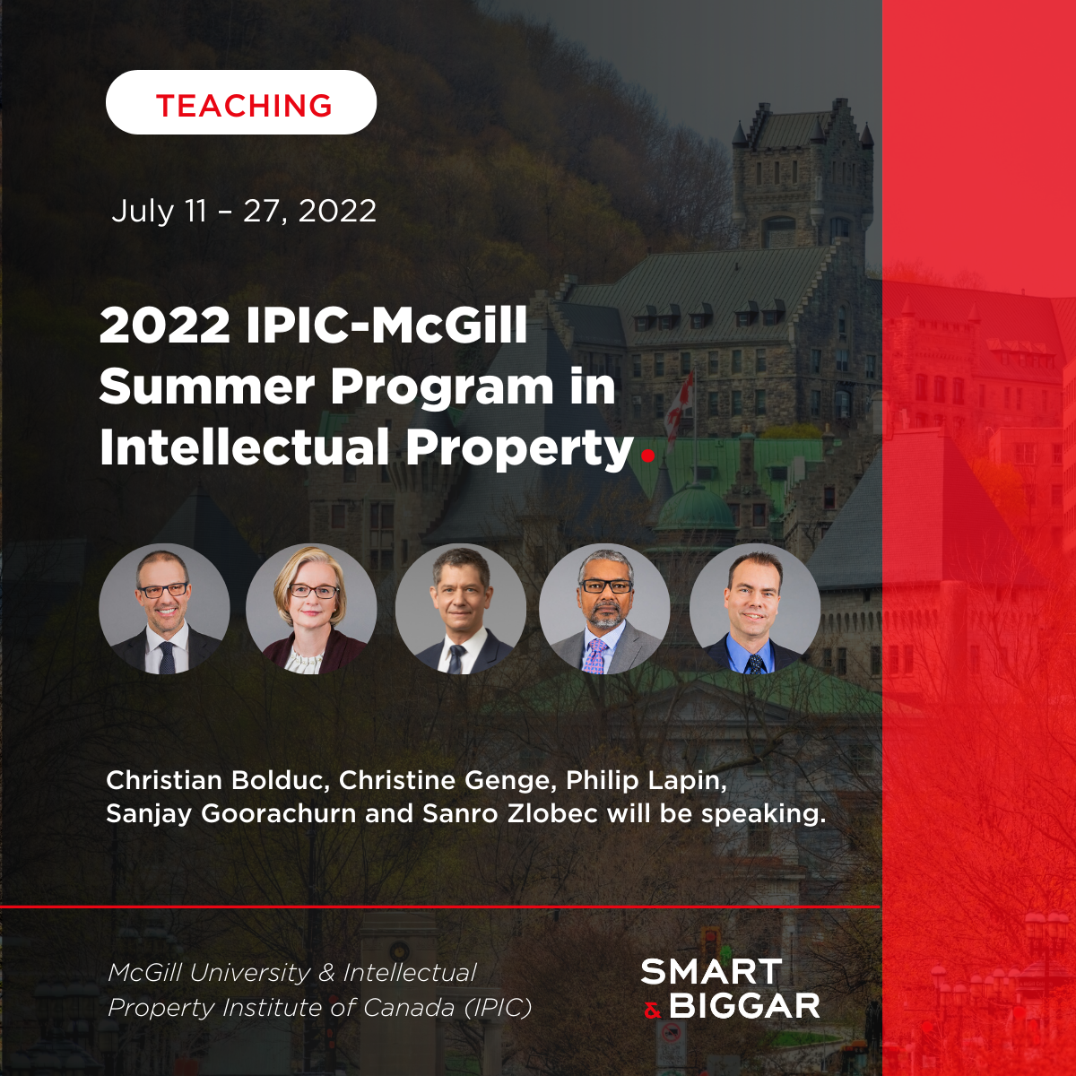 Smart & Biggar IP experts present at 2022 IPIC-McGill Summer Program in Intellectual Property